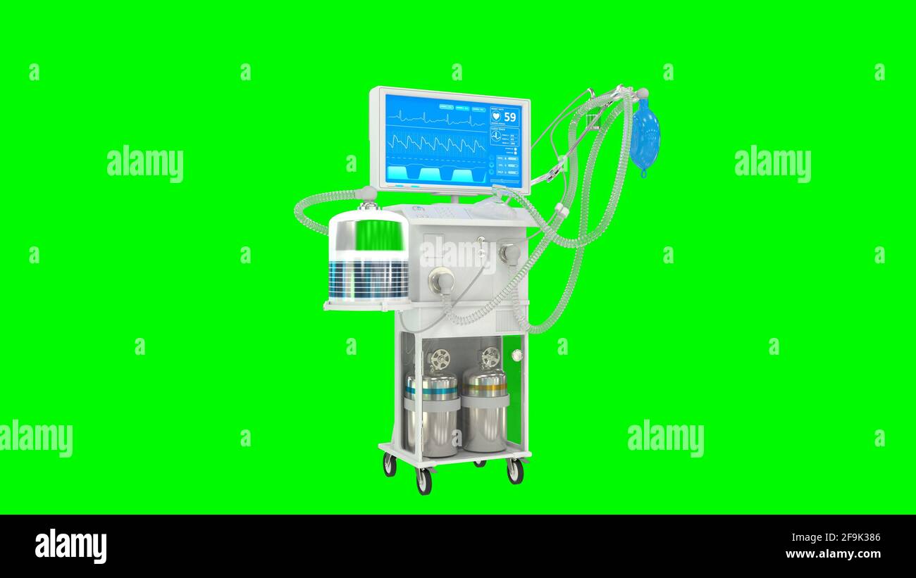 healthcare 3d illustration, ICU lung ventilator renders isolated on ...
