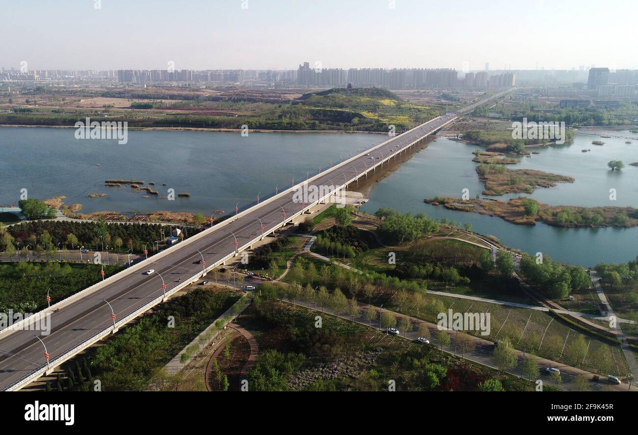 Shijiazhuang. 13th Apr, 2021. Aerial photo taken on April 13, 2021 ...