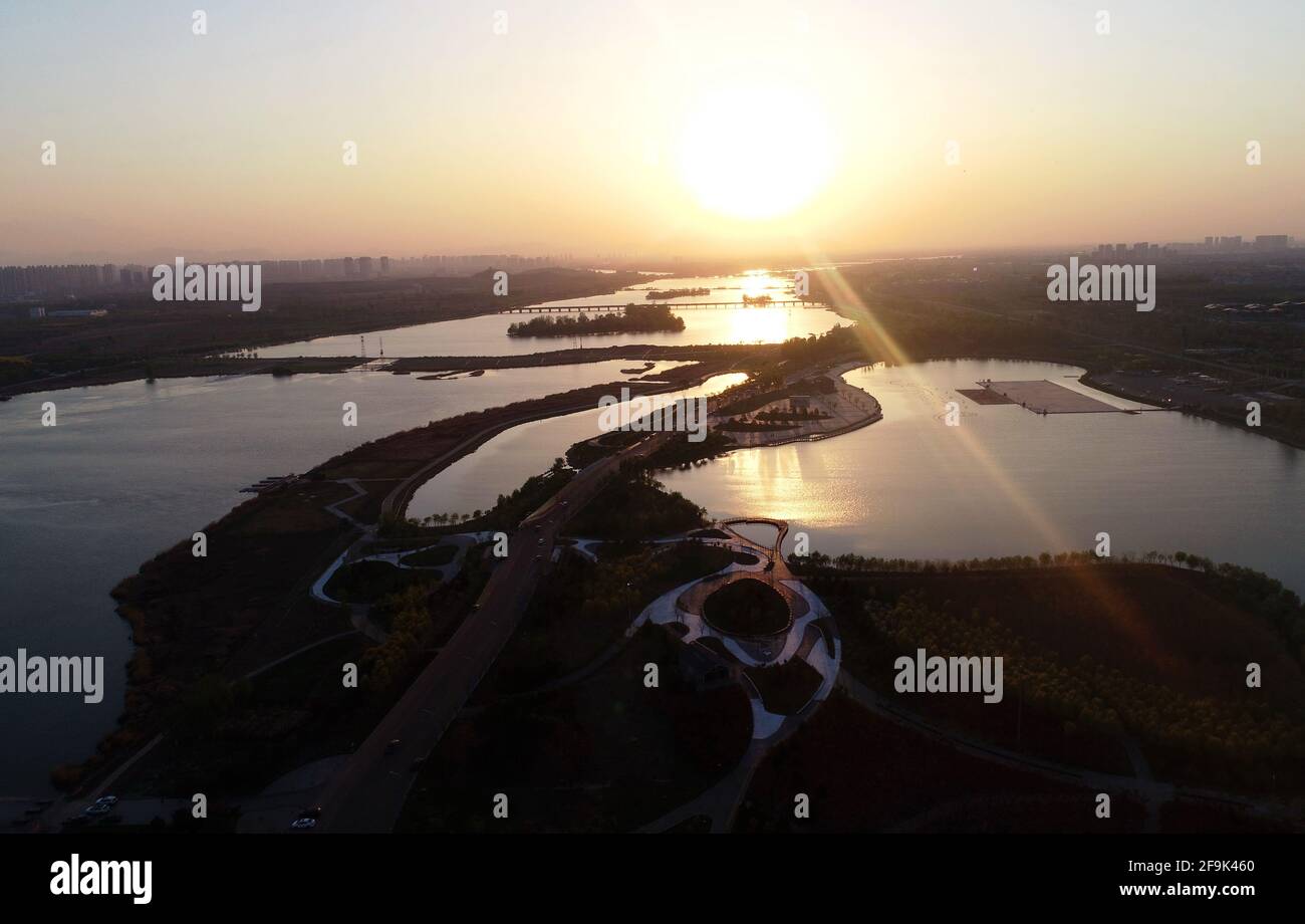 Shijiazhuang. 13th Apr, 2021. Aerial photo taken on April 13, 2021 ...