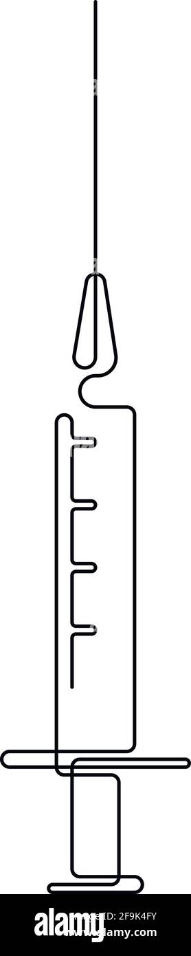 Continuous one line drawing of syringe with needle. Medical equipment ...