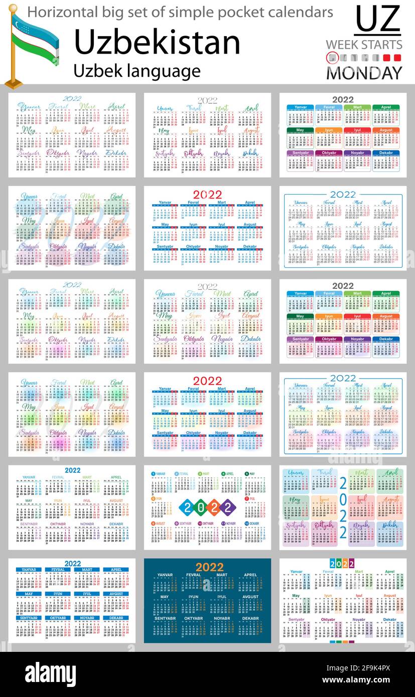 Uzbek horizontal Big set of pocket calendars for 2022 (two thousand ...
