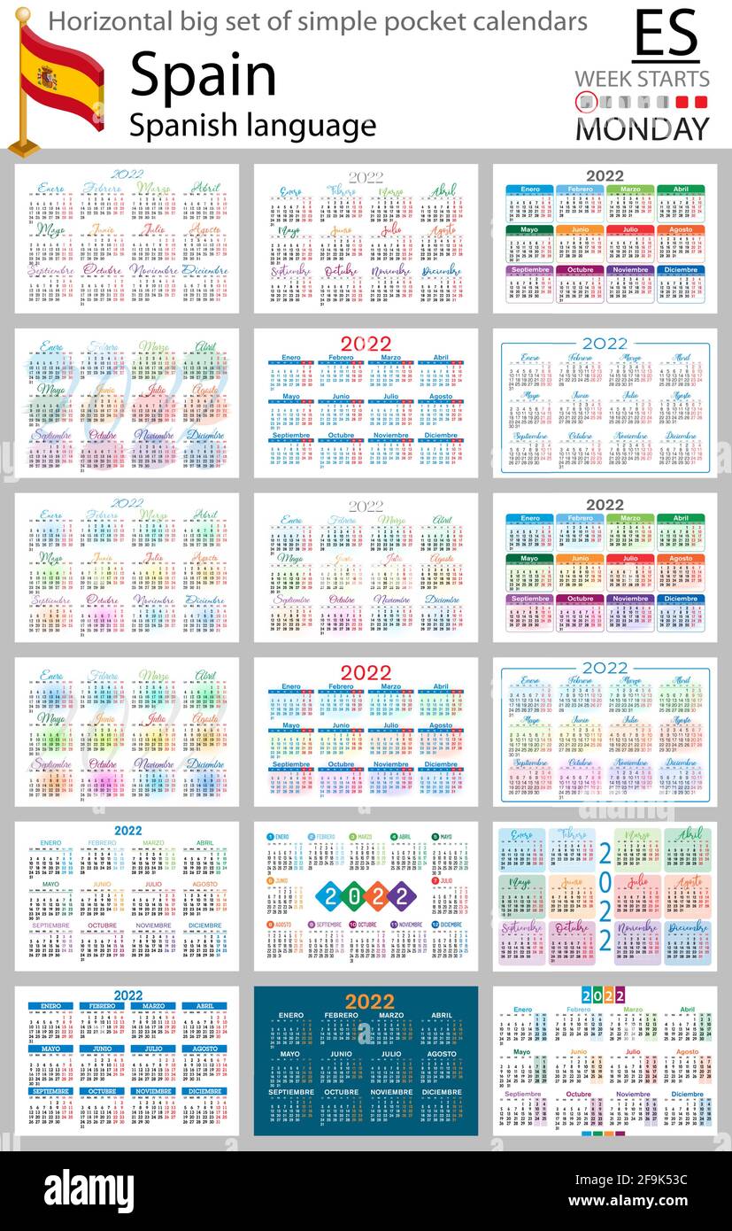 Spanish horizontal Big set of pocket calendars for 2022 (two thousand ...