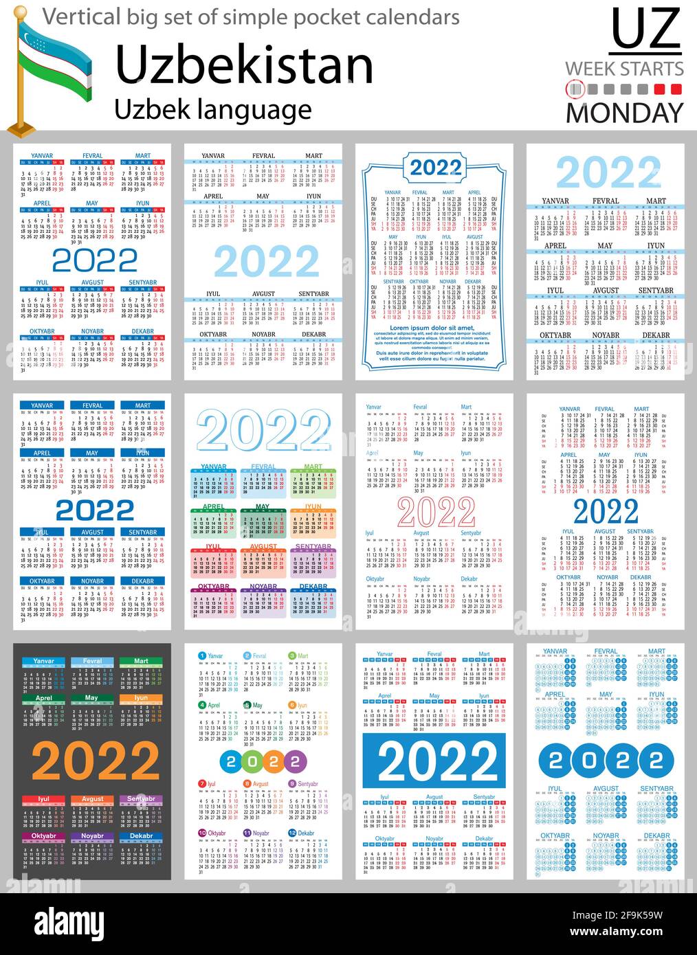 Uzbek vertical Big set of pocket calendars for 2022 (two thousand ...