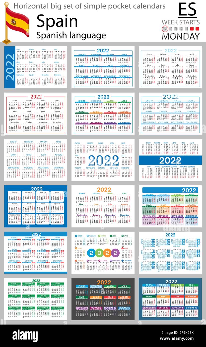 Spanish horizontal Big set of pocket calendars for 2022 (two thousand ...