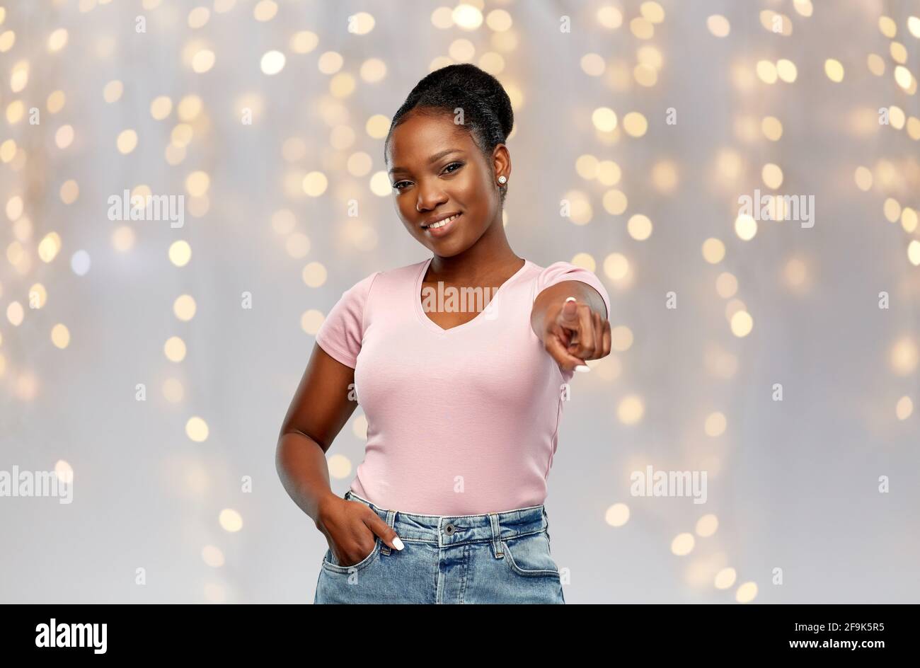 african american woman pointing finger to you Stock Photo - Alamy