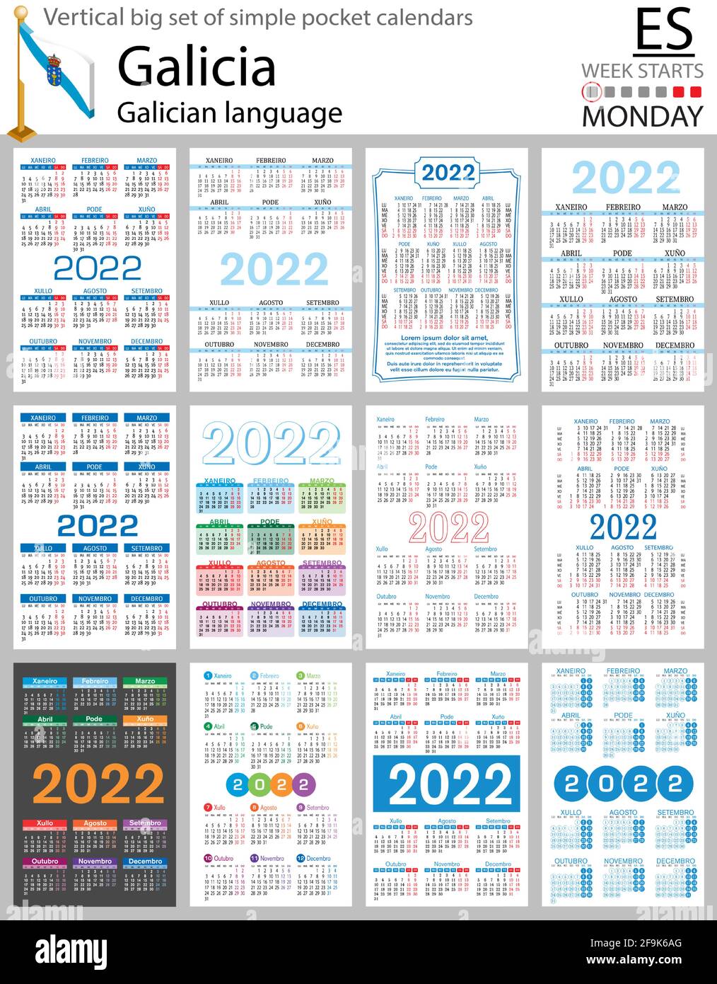 Galician vertical Big set of pocket calendars for 2022 (two thousand ...