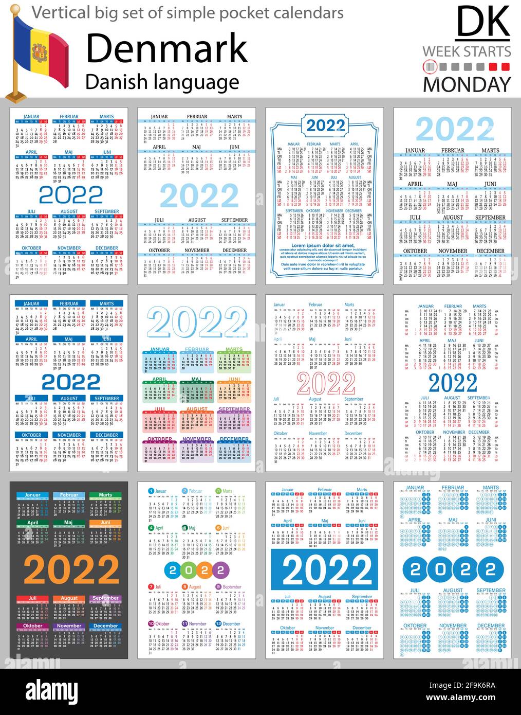 Denmark vertical Big set of pocket calendars for 2022 (two thousand ...
