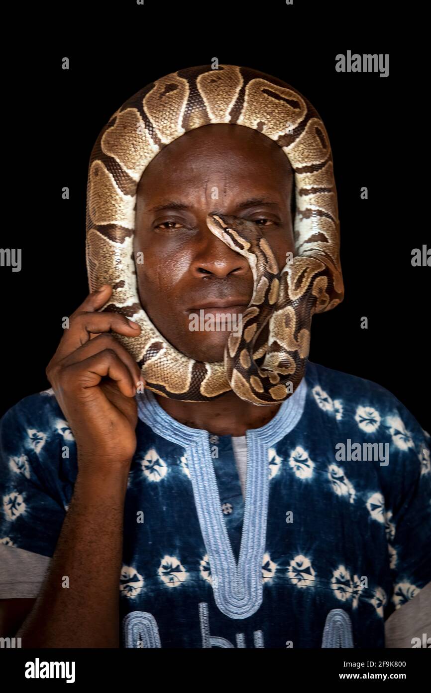 The snakes are incredibly familiar with Marc - one is pictured here ...