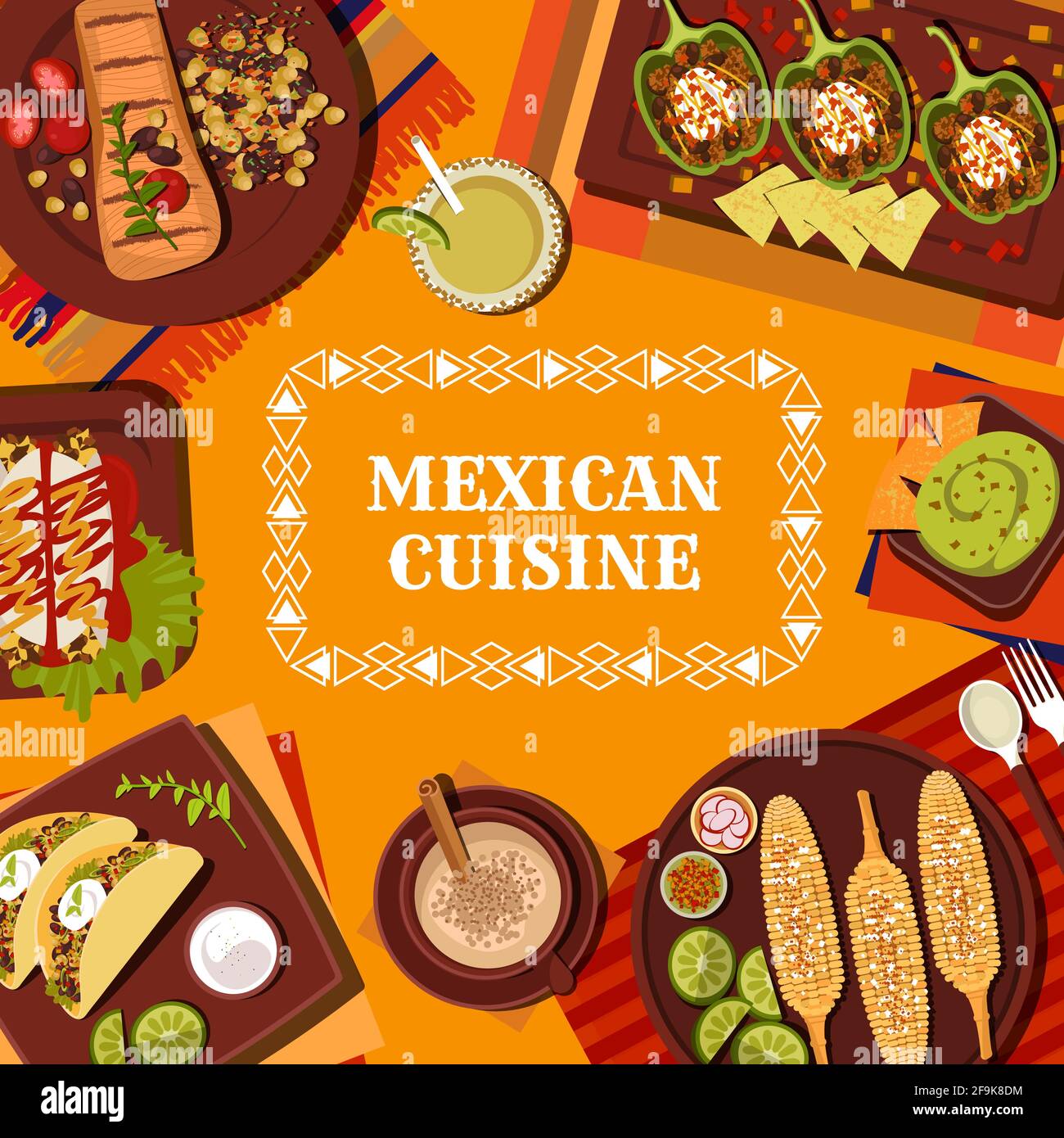 Mexican cuisine restaurant meals and drinks menu vector cover. Carne ...
