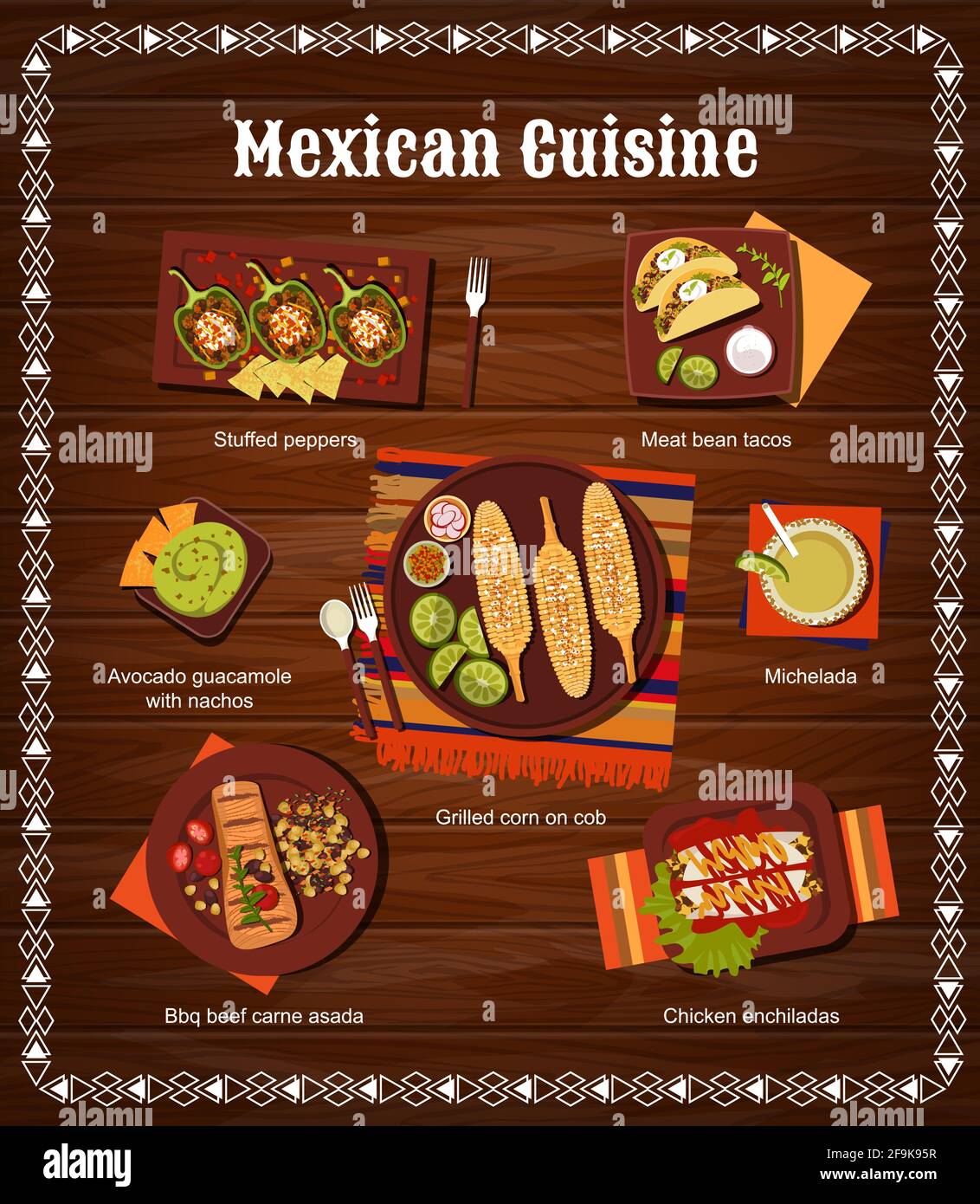 Mexican cuisine restaurant dishes and drinks vector menu. Stuffed ...