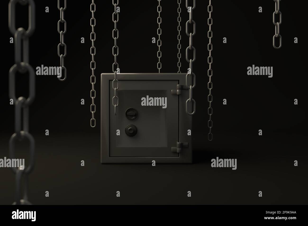 Security Metal Safe surrounded by chains. Concept of the importance of ...