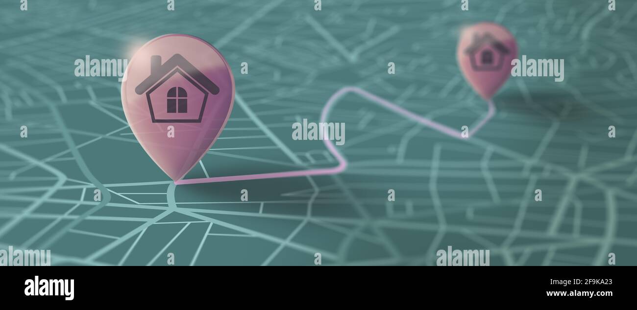 GPS Navigation Street Map with Golden Home Pin icon. Map and pin marker ...