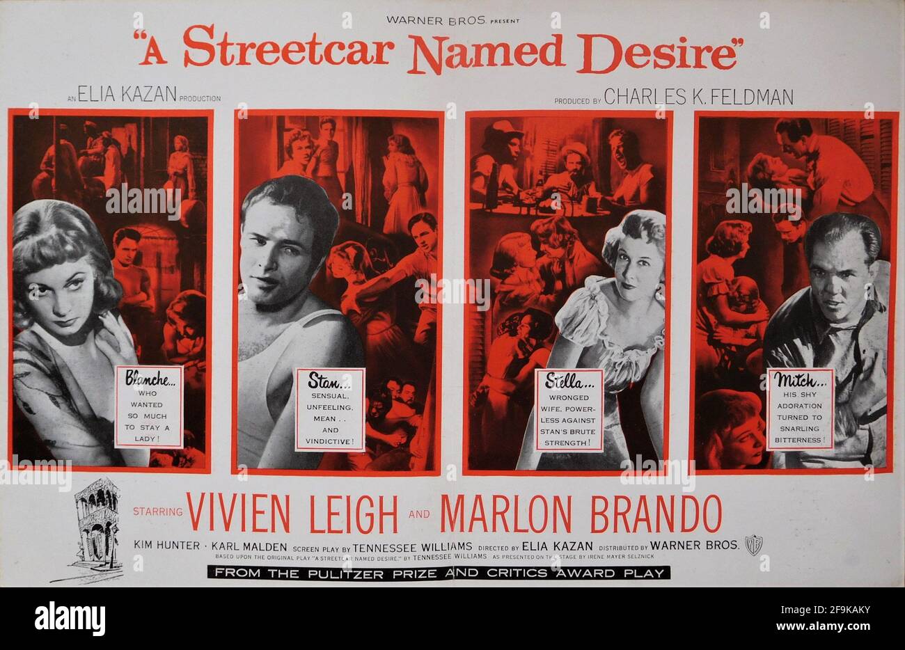 VIVIEN LEIGH MARLON BRANDO KIM HUNTER and KARL MALDEN in A STREETCAR NAMED DESIRE 1951 director ...