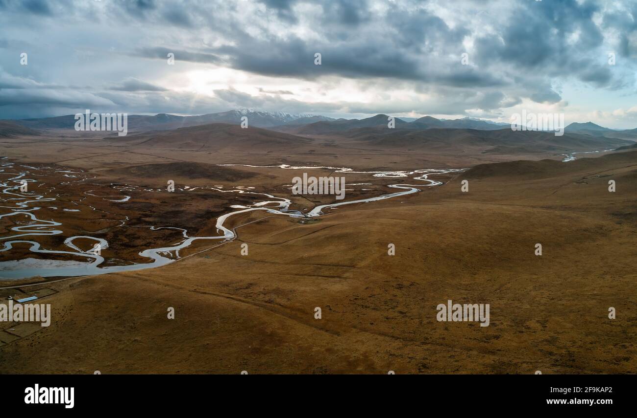Aerial photography of the natural scenery of Guomang Wetland Stock ...