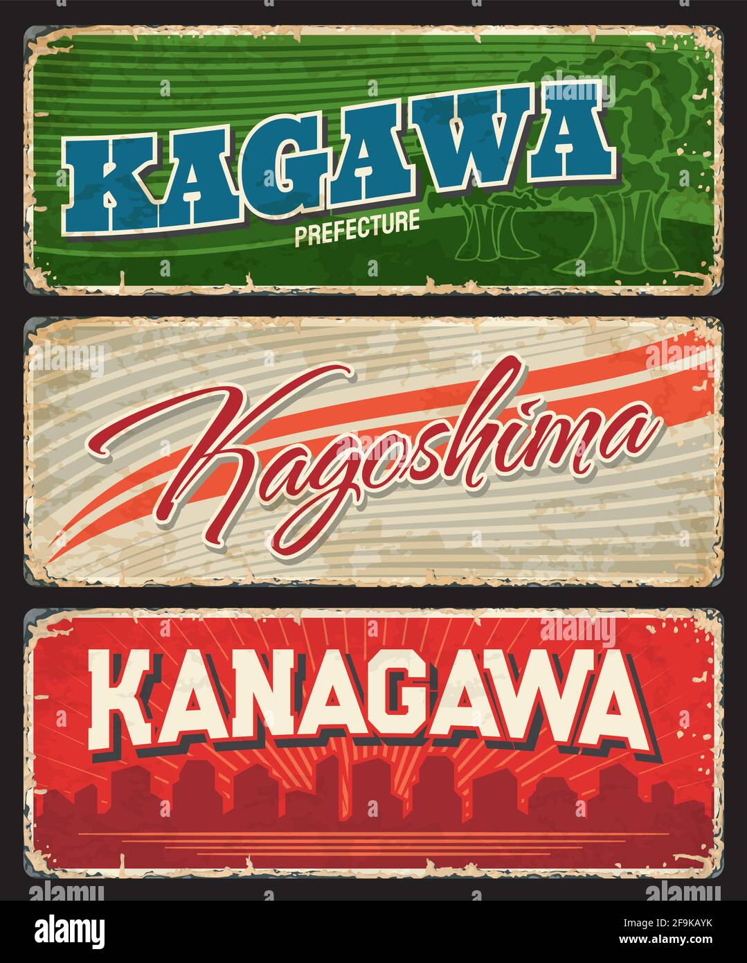 Kagawa, Kagoshima and Kanagawa Japanese prefecture vintage vector ...
