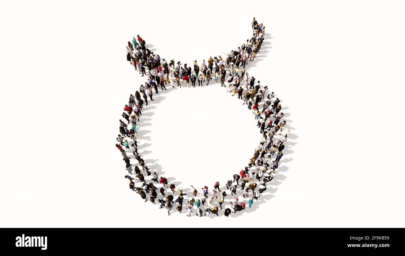 Concept or conceptual large gathering of people forming an taurus ...