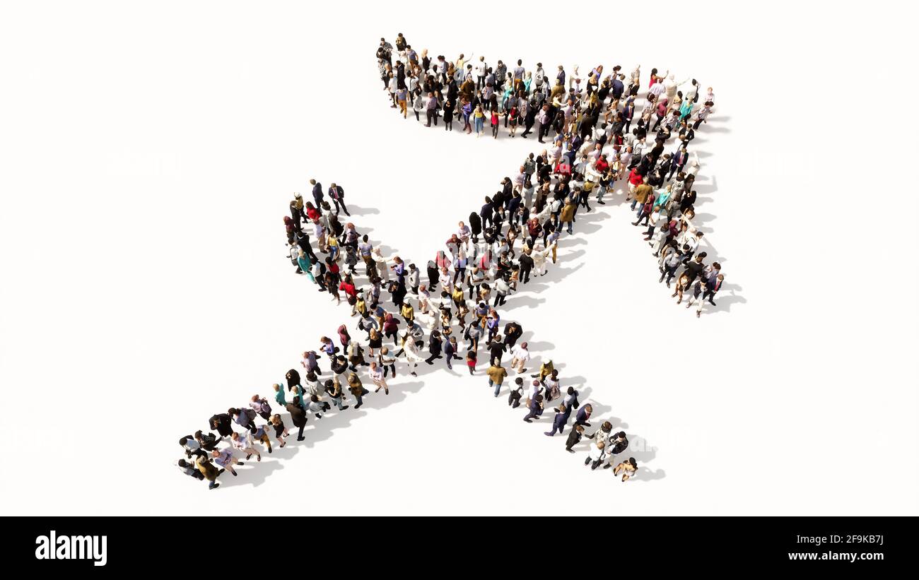 Concept or conceptual large gathering of people forming an sagittarius ...