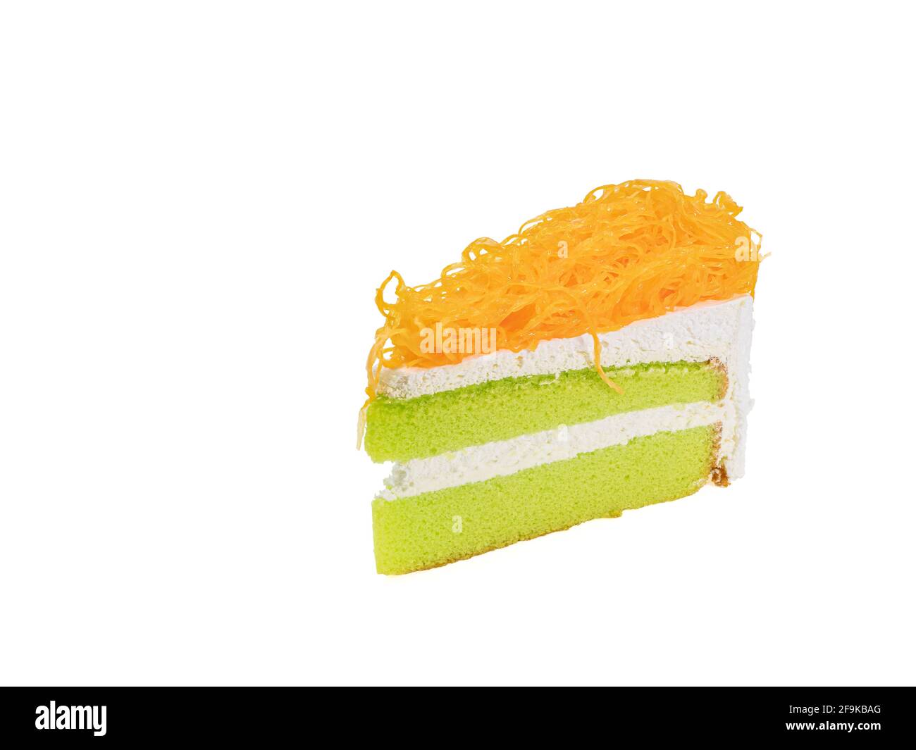 Sweet egg floss cake, a close up of Thai homemade sliced creamy cake ...