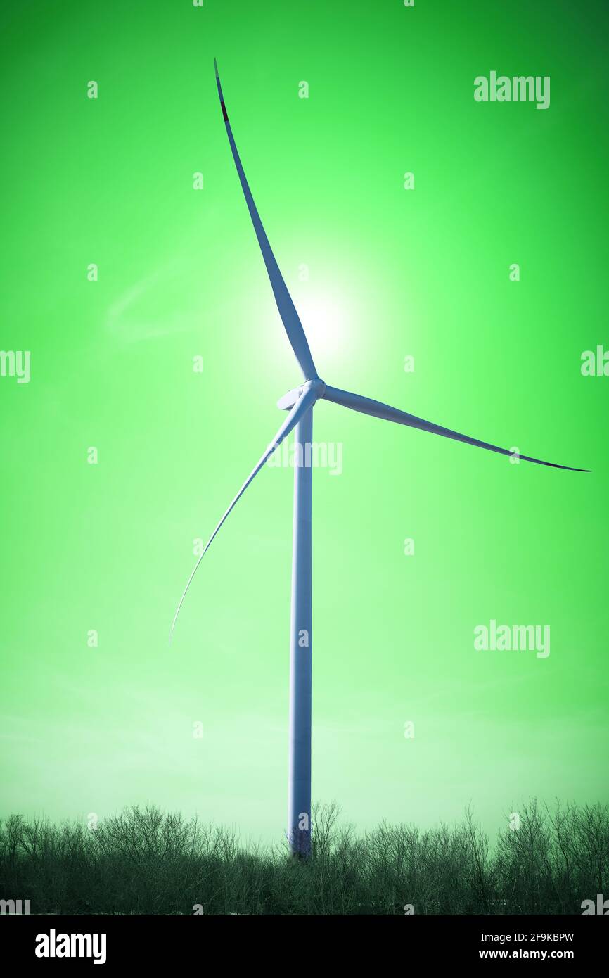 Wind generator on a green background, green energy, wind farm Stock ...