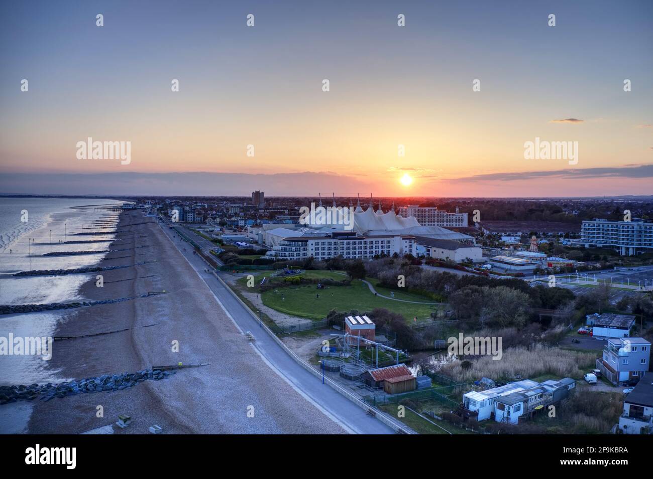 Aerial video of a sunset over Butlins Holiday Resort with the popular ...