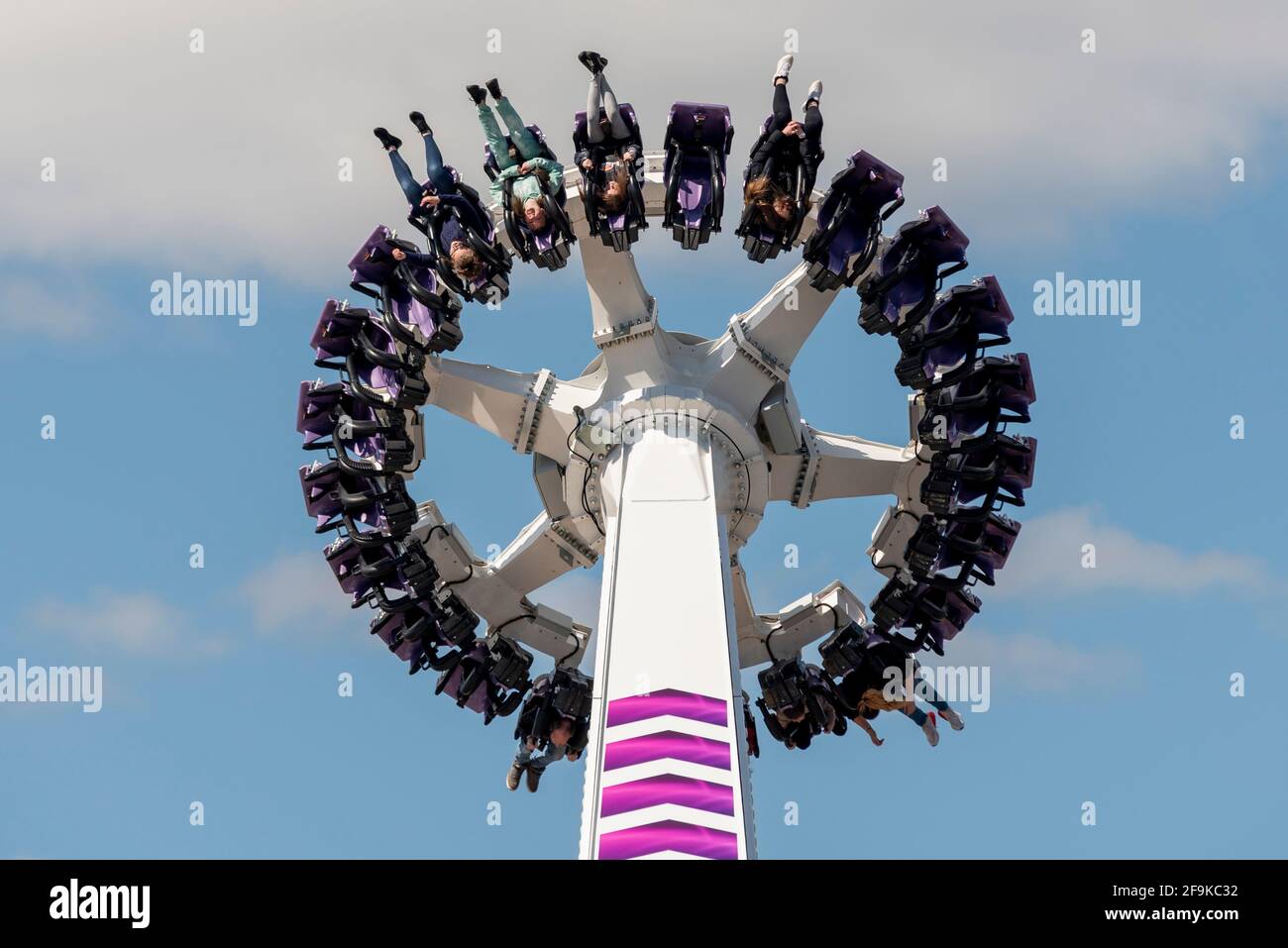 Thrill-seekers on the Axis ride of Adventure Island in Southend on Sea ...