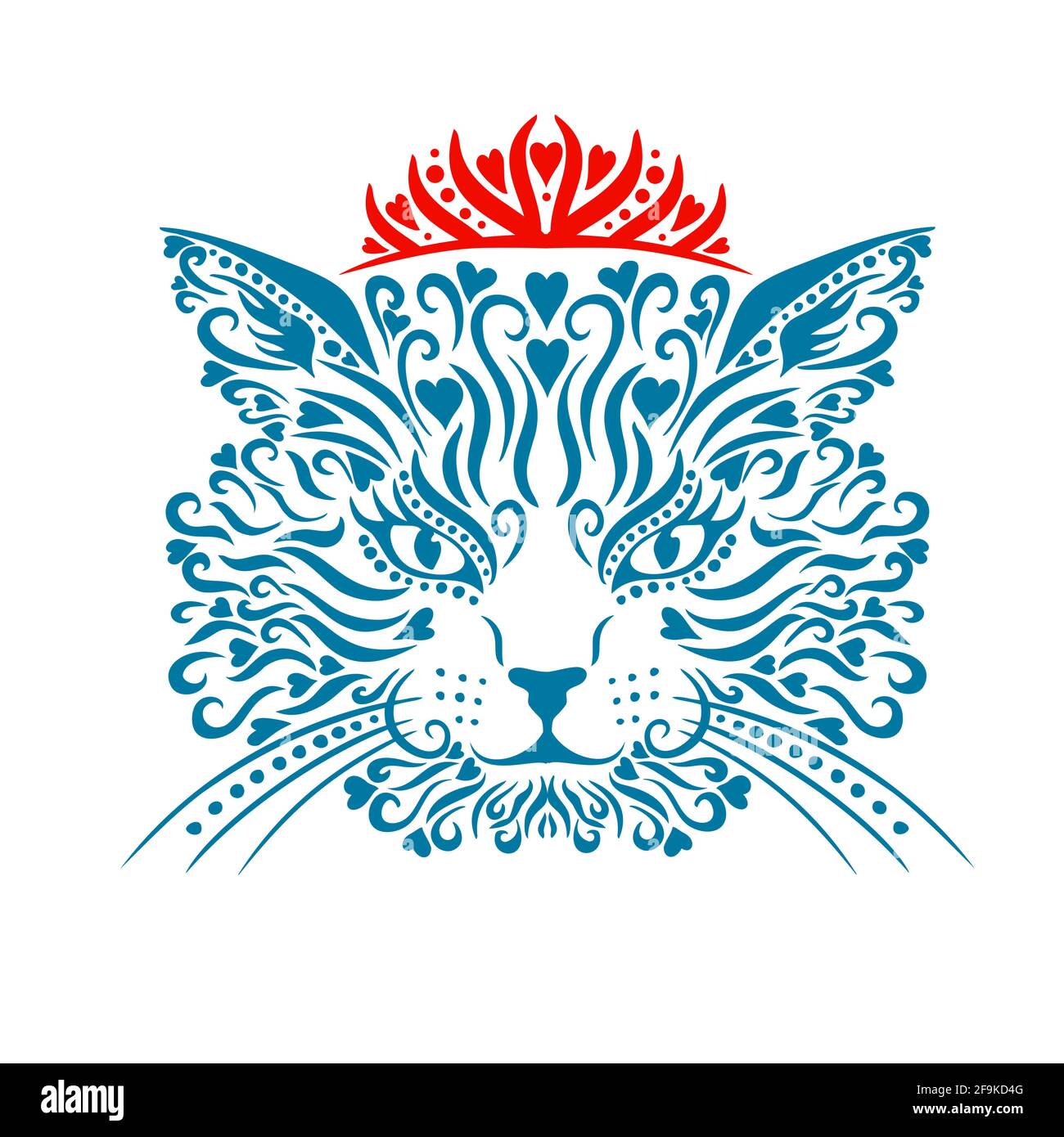 Graphic stylized cat queen face. cat with crown. Vector illustration ...