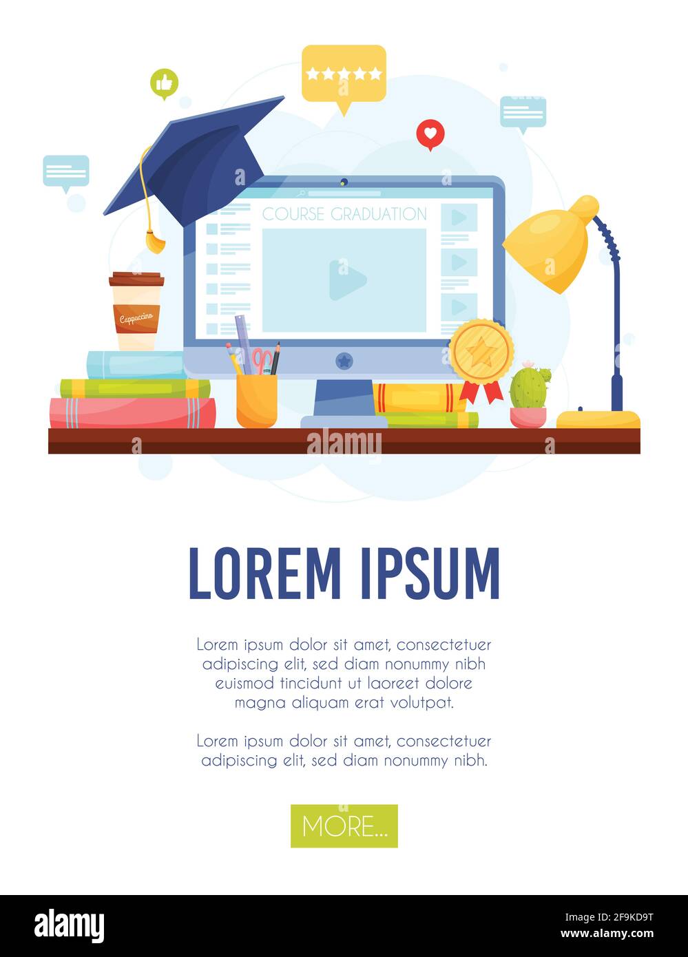 Online course graduation concept. Remote learning. Vector Illustration ...