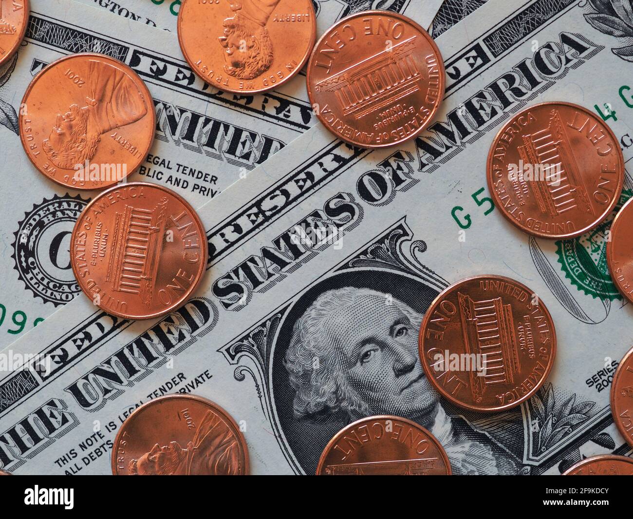 Dollar banknotes and coins (USD), currency of United States Stock Photo ...