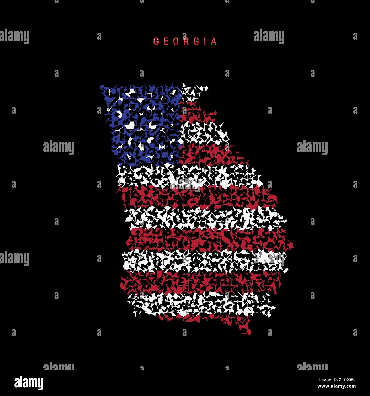 Georgia US state flag map, chaotic particles pattern in the colors of ...