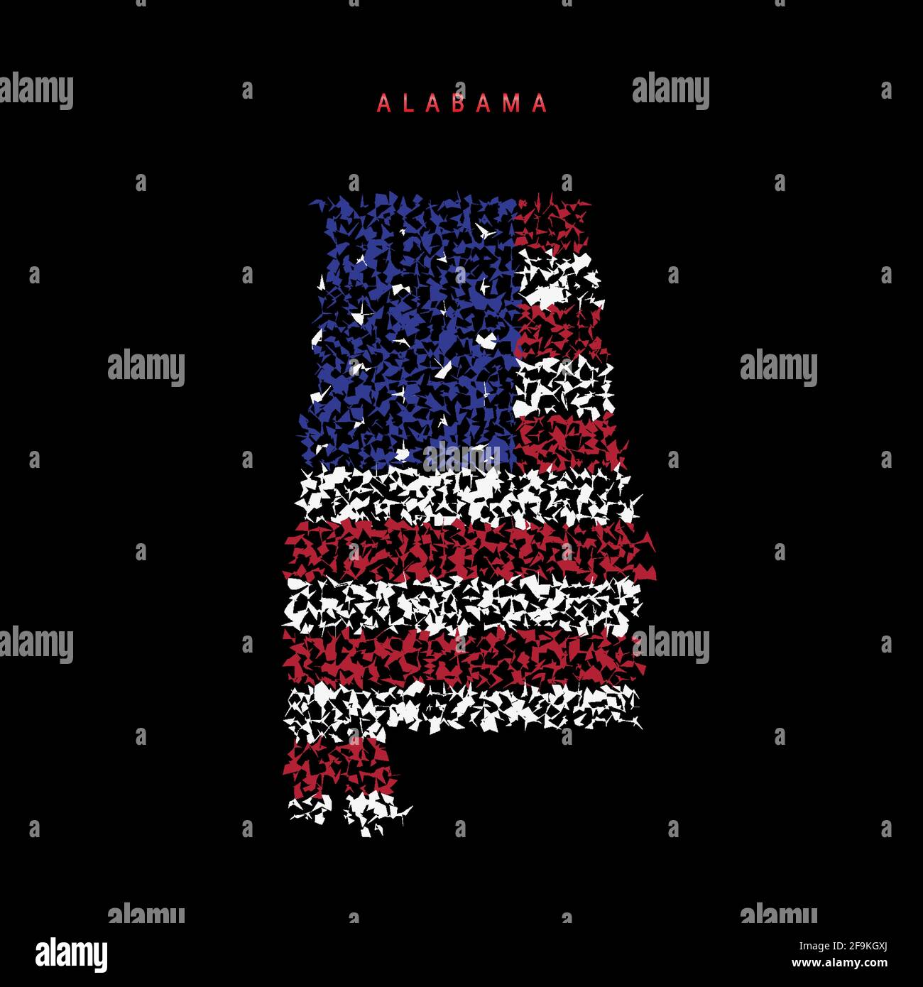 Alabama US state flag map, chaotic particles pattern in the colors of ...