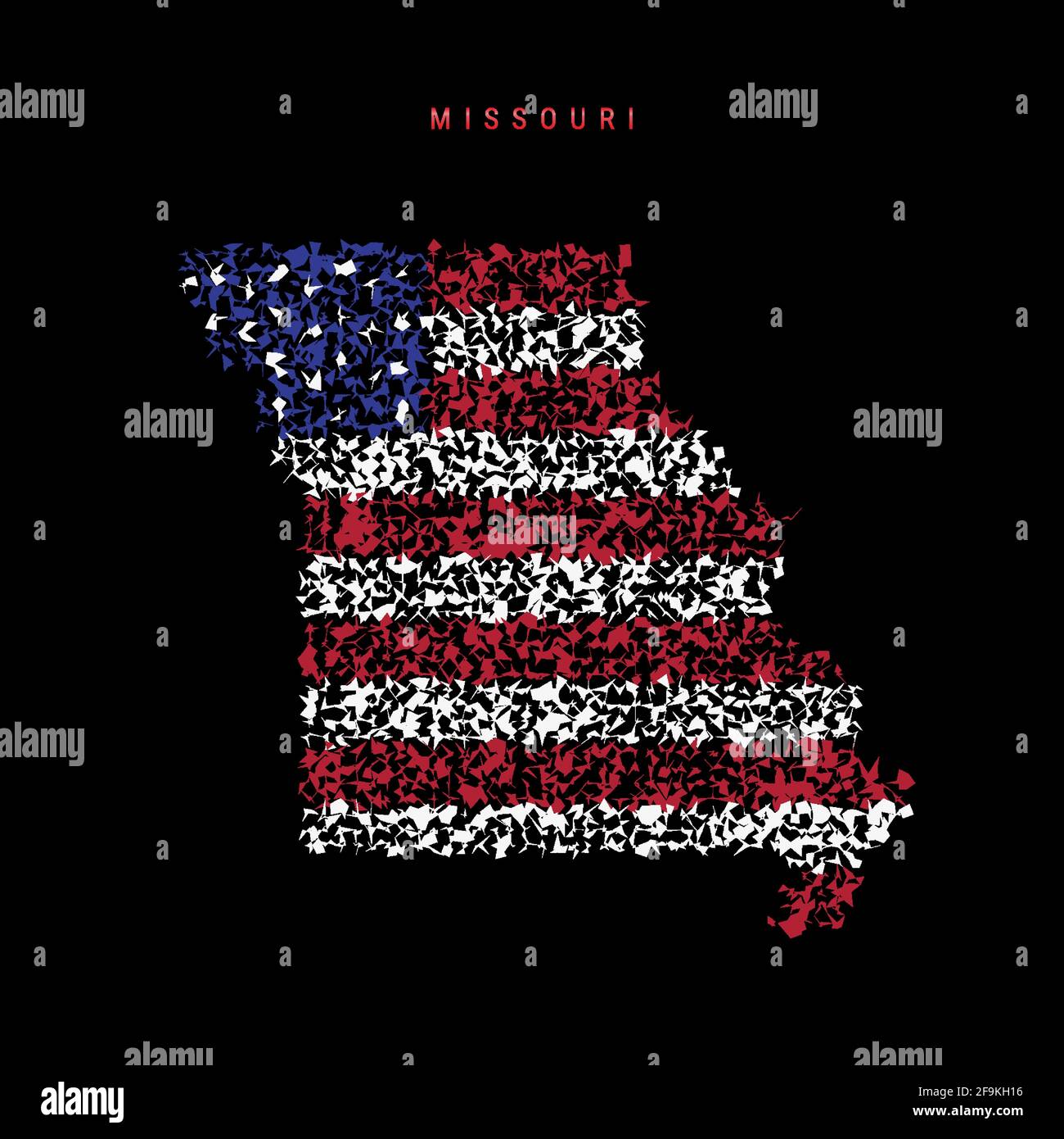 Missouri US state flag map, chaotic particles pattern in the colors of ...