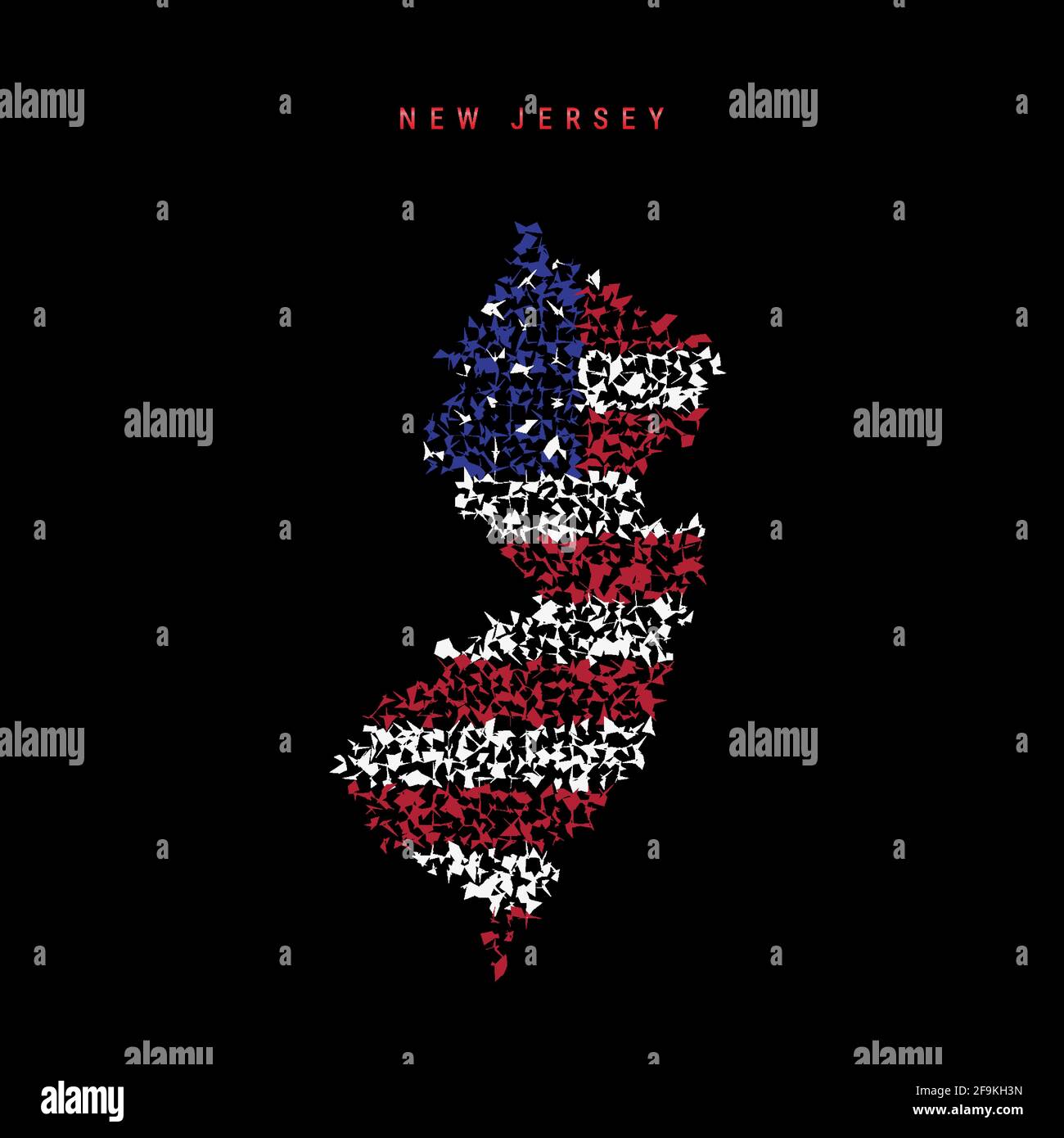 New Jersey US state flag map, chaotic particles pattern in the colors ...