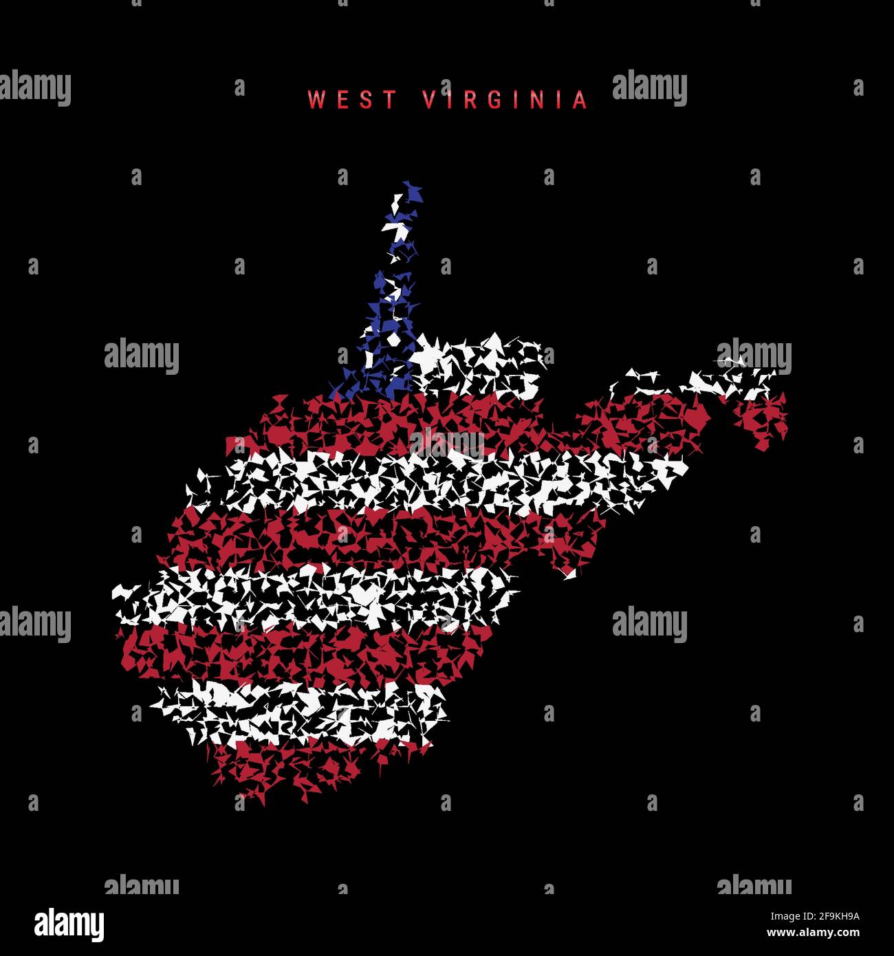 West Virginia US state flag map, chaotic particles pattern in the ...