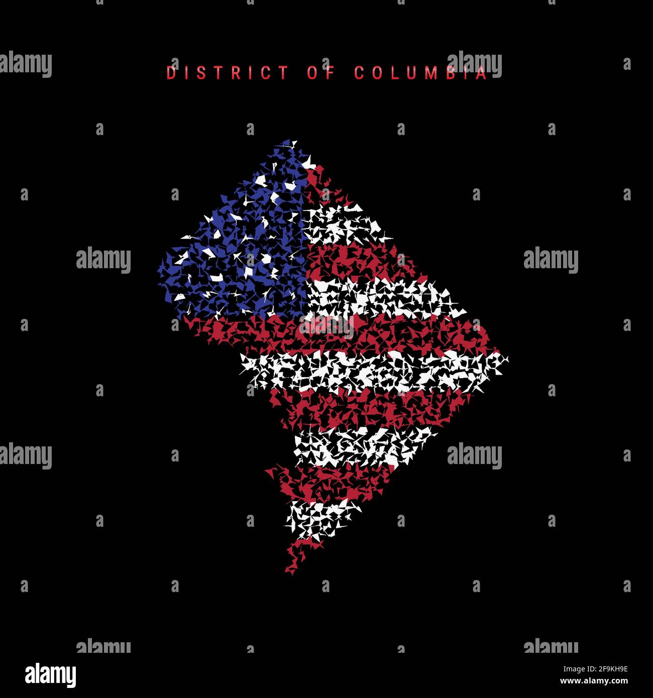 Washington, DC or District of Columbia flag map, chaotic particles ...