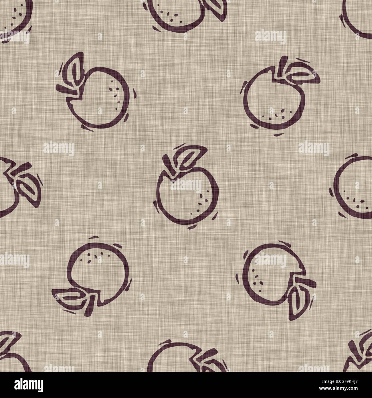 Handmade carved linen block print orange seamless pattern. Rustic ...