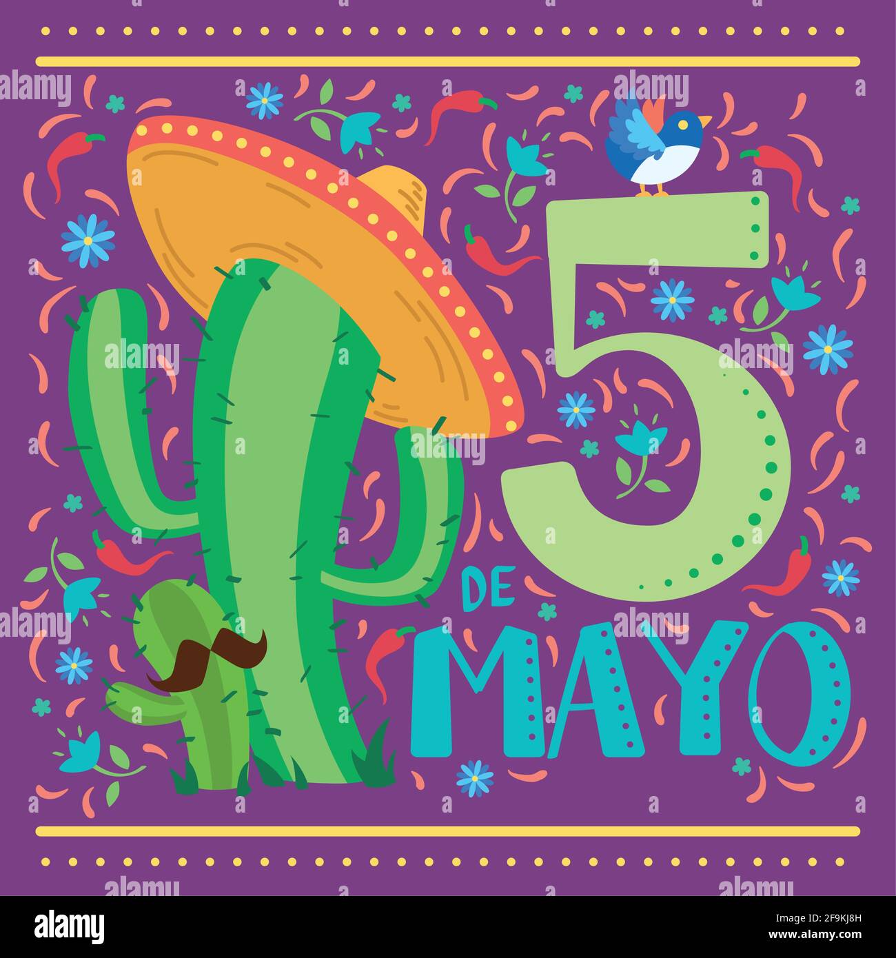 Cactus with a traditional mexican hat. Cinco de mayo poster - Vector ...