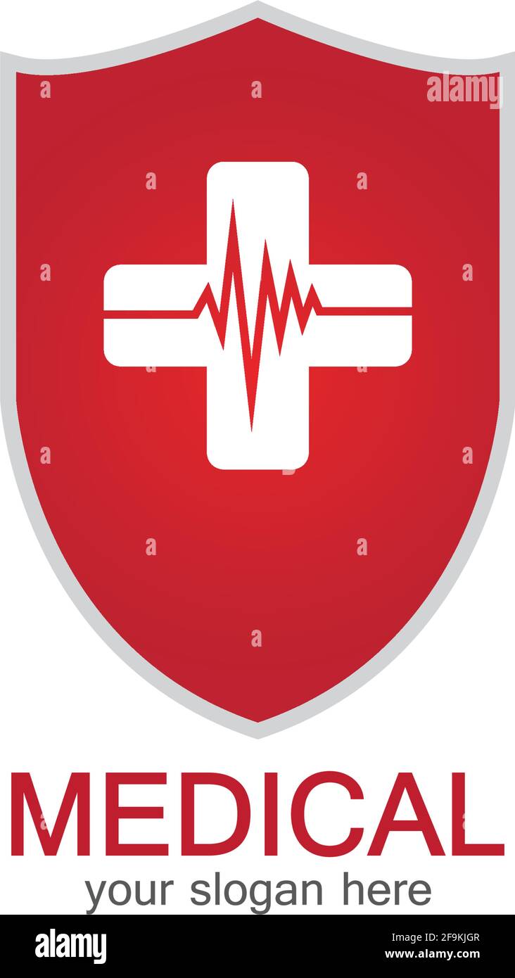 Shield icon with Medical pharmacy Isolated on White Background Stock ...