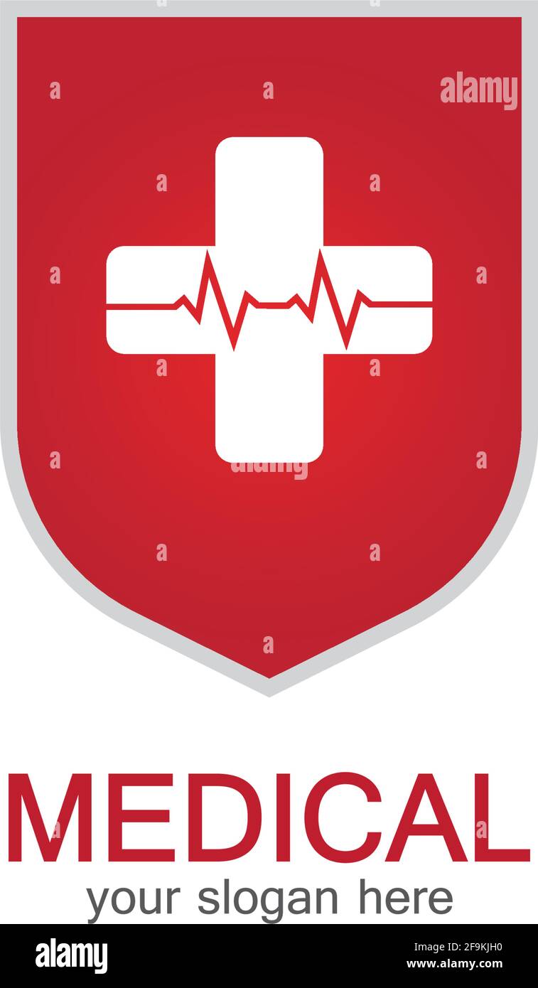 Shield icon with Medical pharmacy Isolated on White Background Stock ...