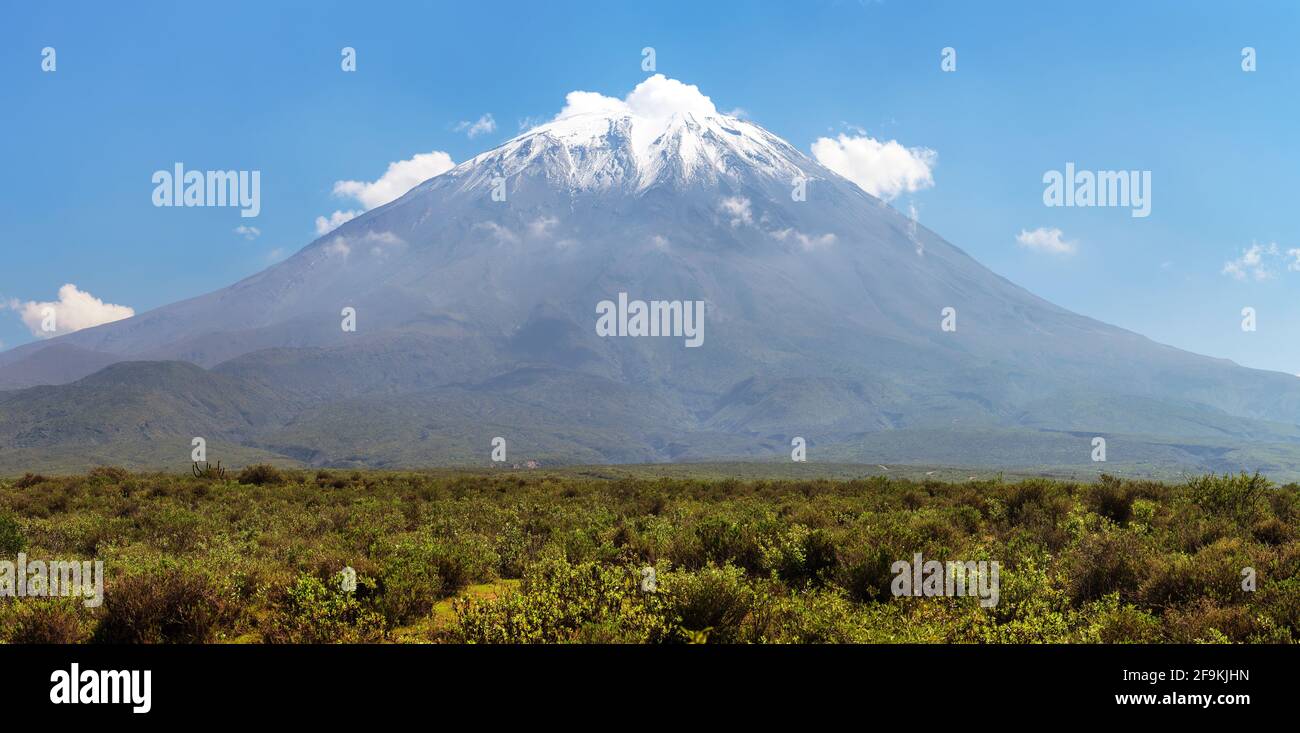 El Misti volcano with cloudless sky, one of the best of volcanoes near ...