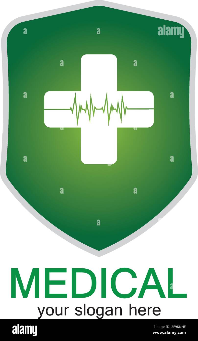 Shield icon with Medical pharmacy Isolated on White Background Stock ...