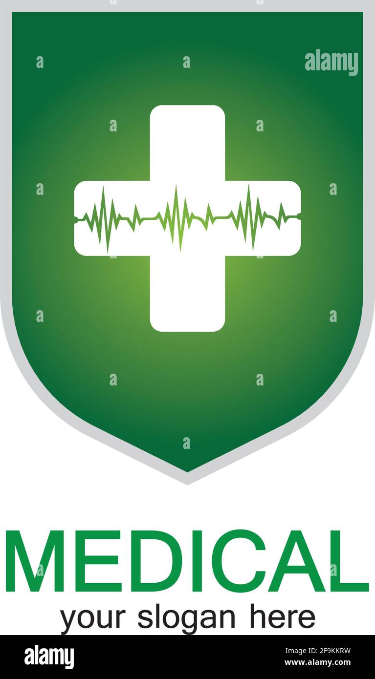 Shield icon with Medical pharmacy Isolated on White Background Stock ...