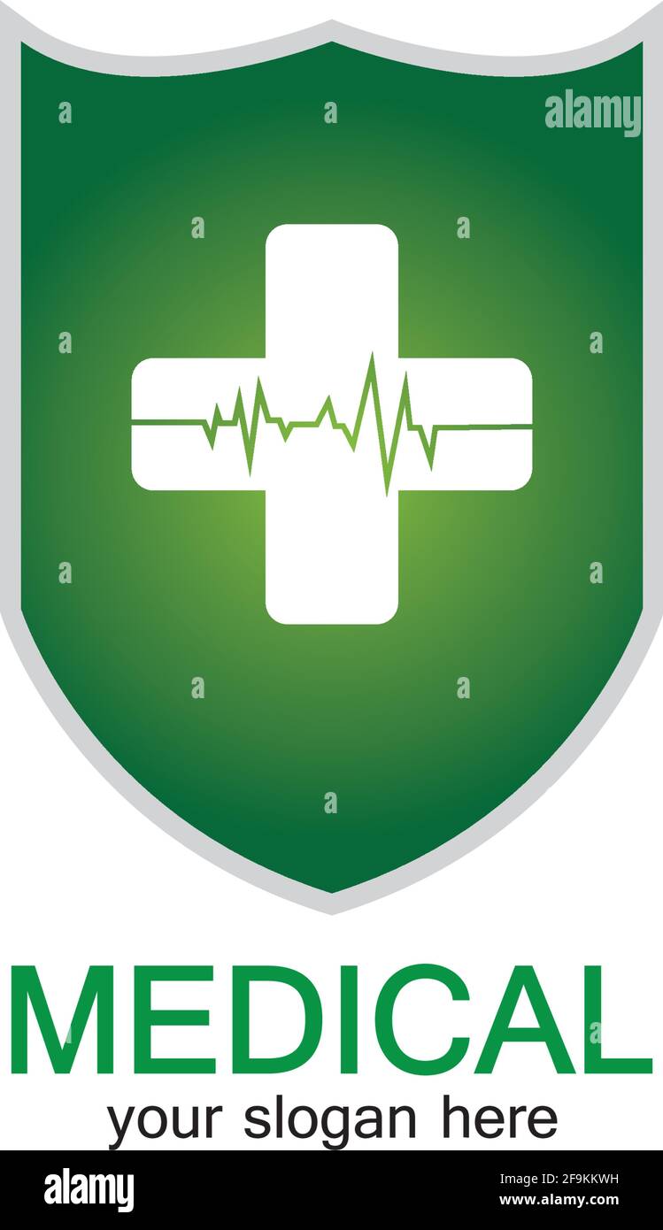 Shield icon with Medical pharmacy Isolated on White Background Stock ...