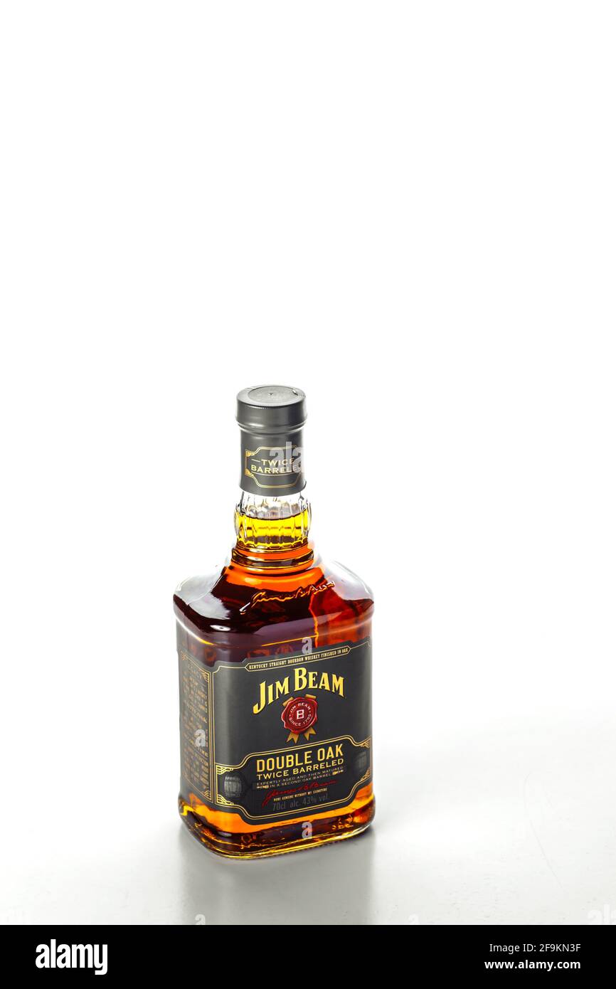 Zaporozhye, Ukraine- February 21 2020 : Bottle of Jim Bean whiskey ...