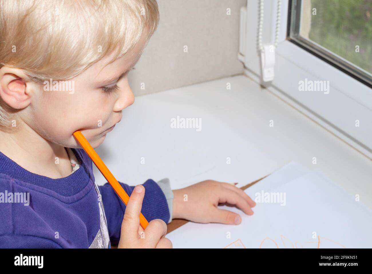 The little boy thought about it, putting a drawing pencil to his cheek ...