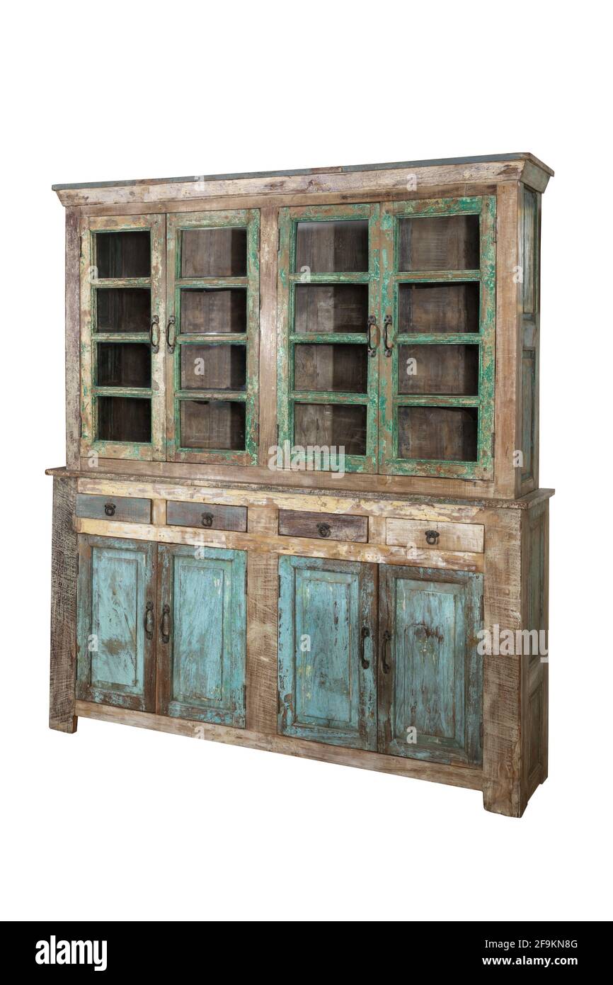 Vintage rustic wooden cabinet isolated on white background Stock Photo ...