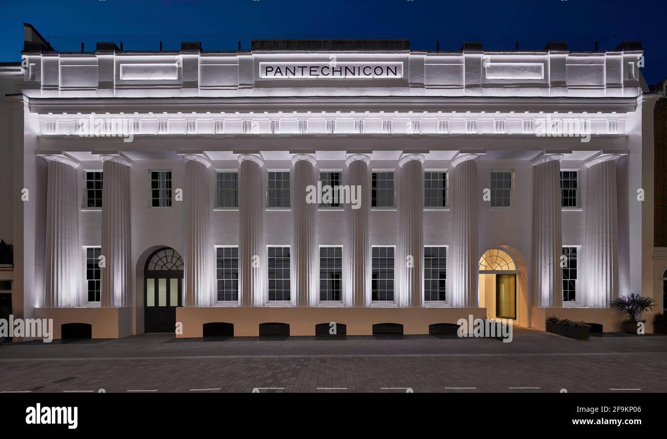 Exterior at dusk. Pantechnicon, London, United Kingdom. Architect ...