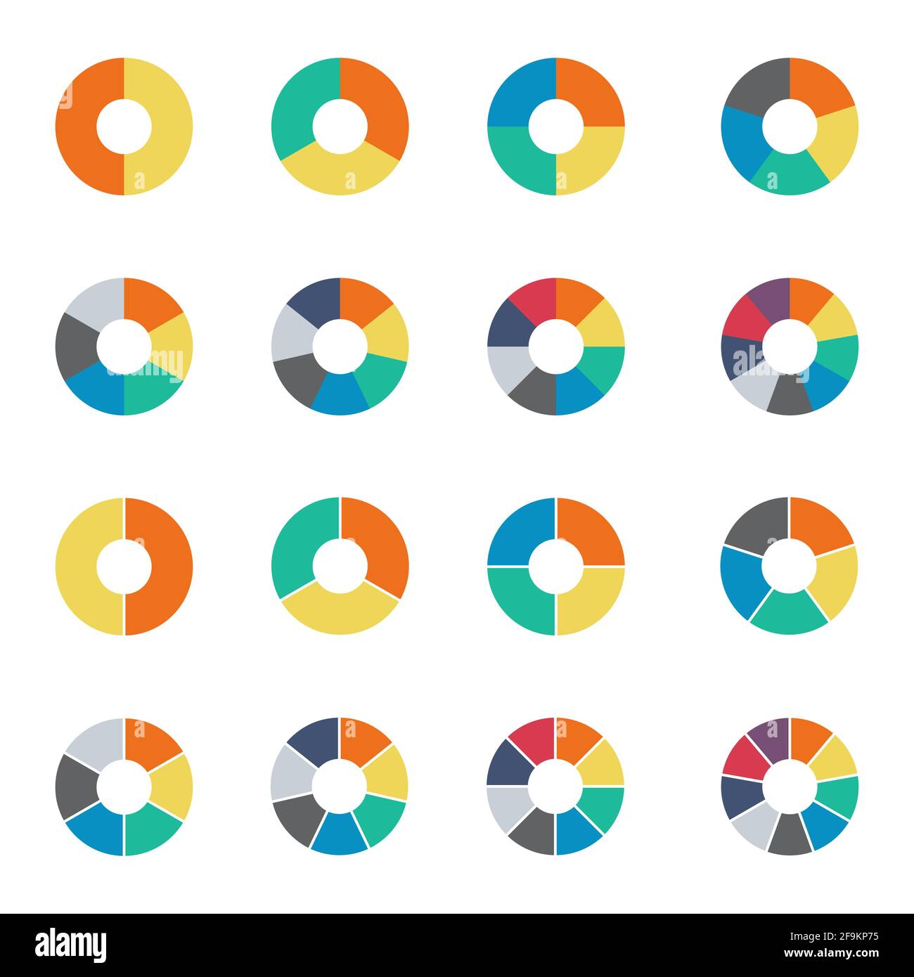 Infographic pie chart set. Cycle collection - 2,3,4,5,6,7 and 8 section ...