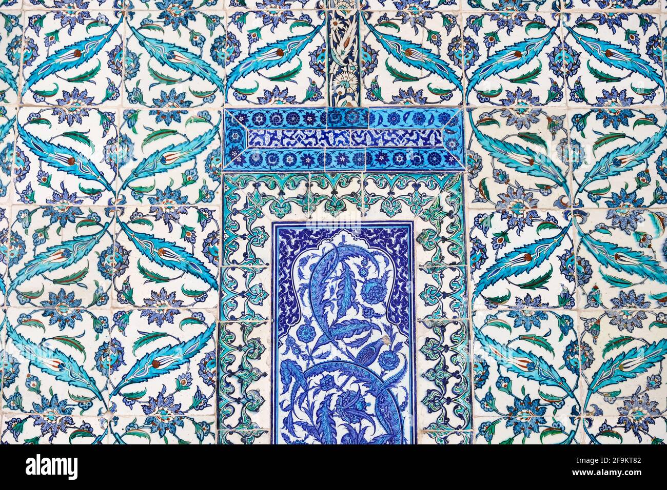 Details of Traditional Turkish Blue Tile with Blue, Green and Red Color ...