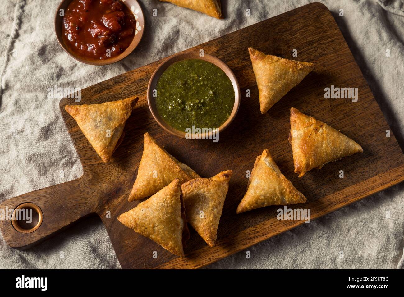 Homemade Indian Potato and Lentil Samosas with Dipping Chutney Stock ...