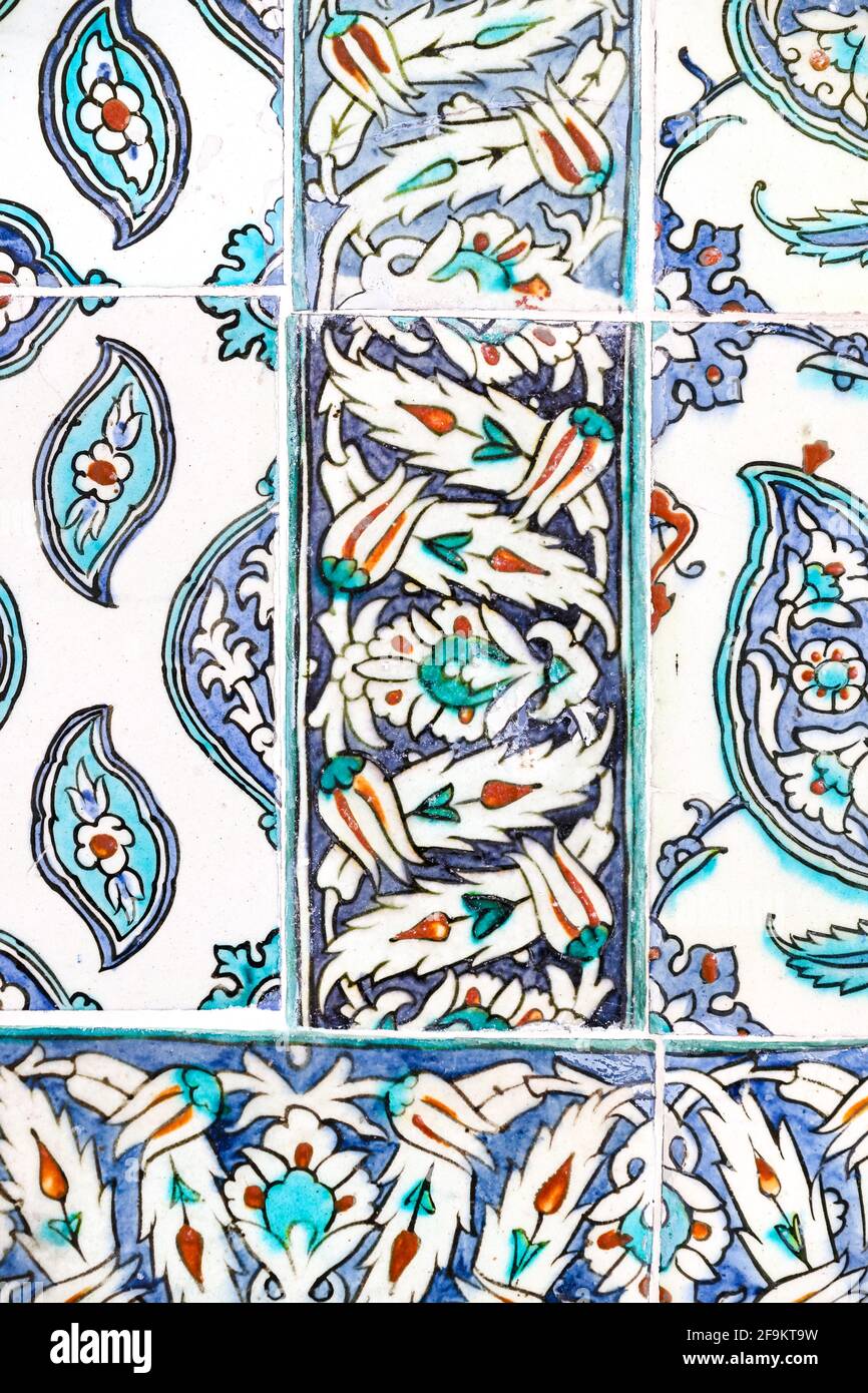 Details of Traditional Turkish Blue Tile with Blue, Green and Red Color ...